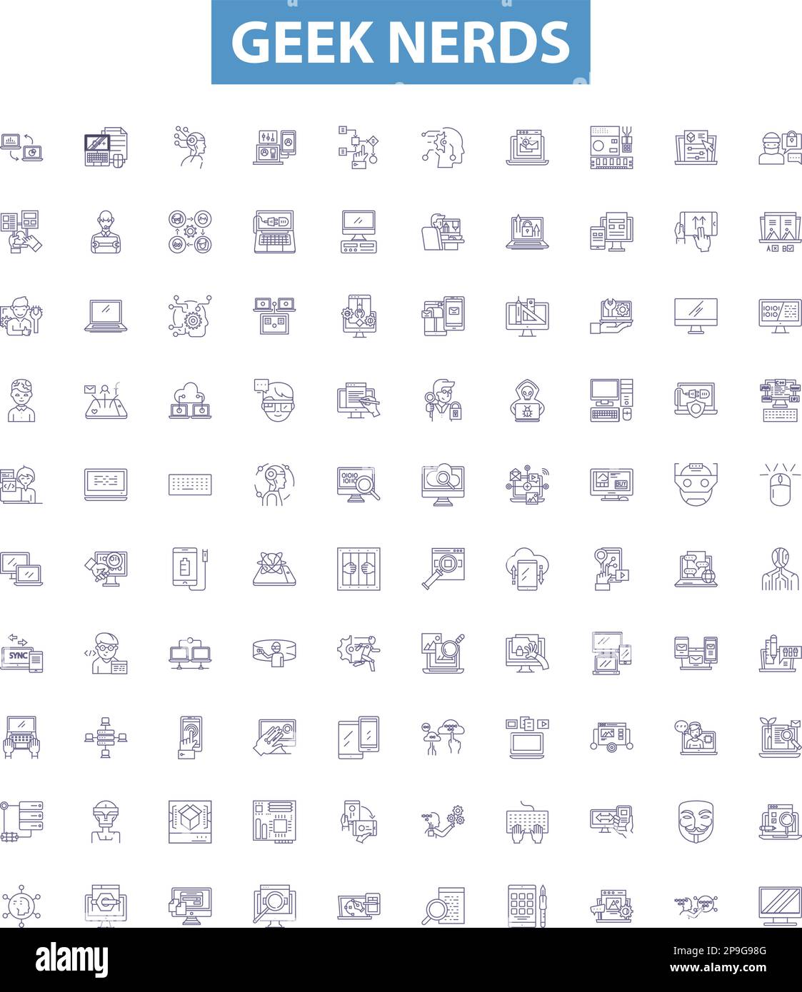 Geek Nerds Line Icons Signs Set Geek Nerds Technology Programmer Computer Nerd Geeky