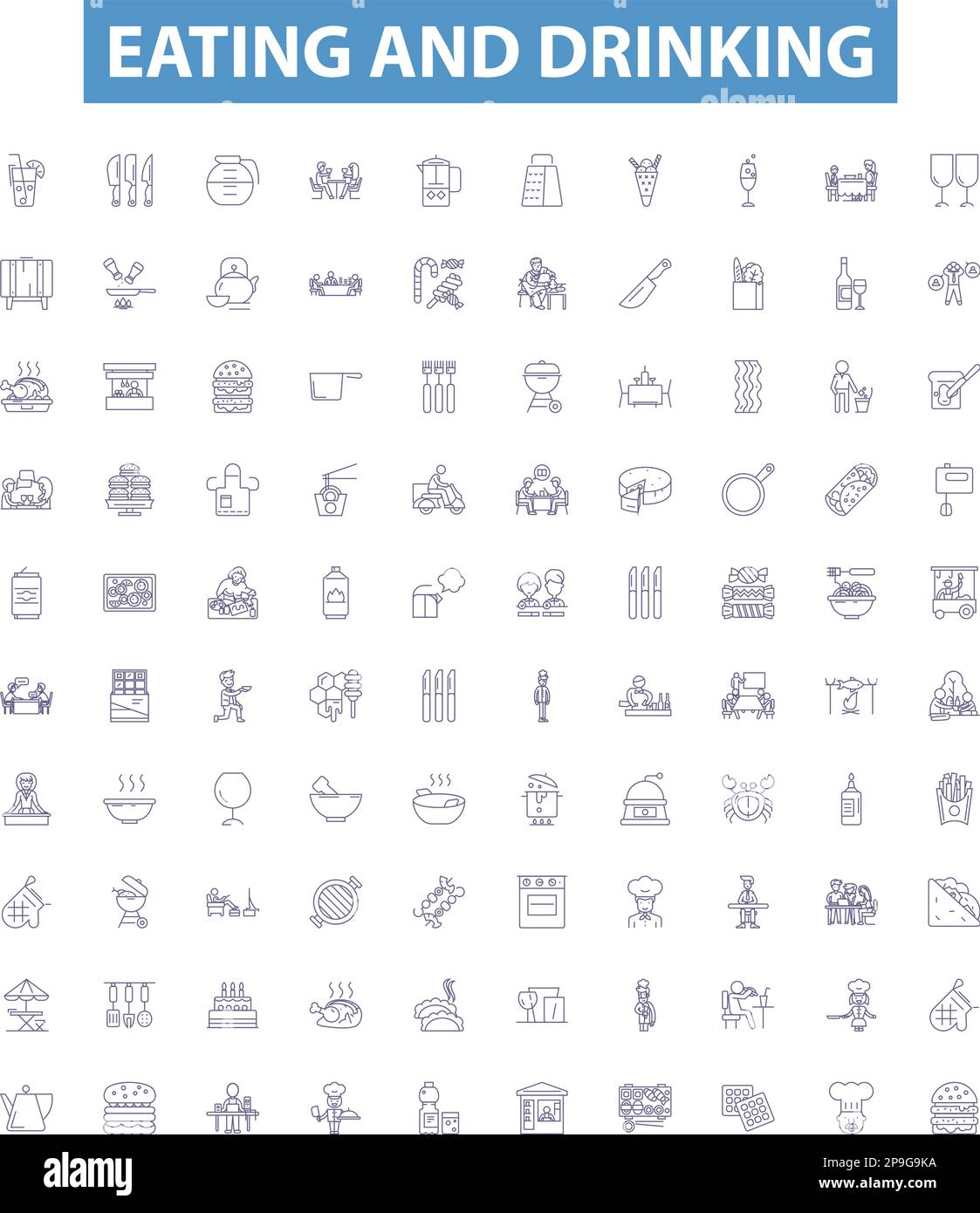 Eating and drinking line icons, signs set. Dining, Feasting, Banqueting ...