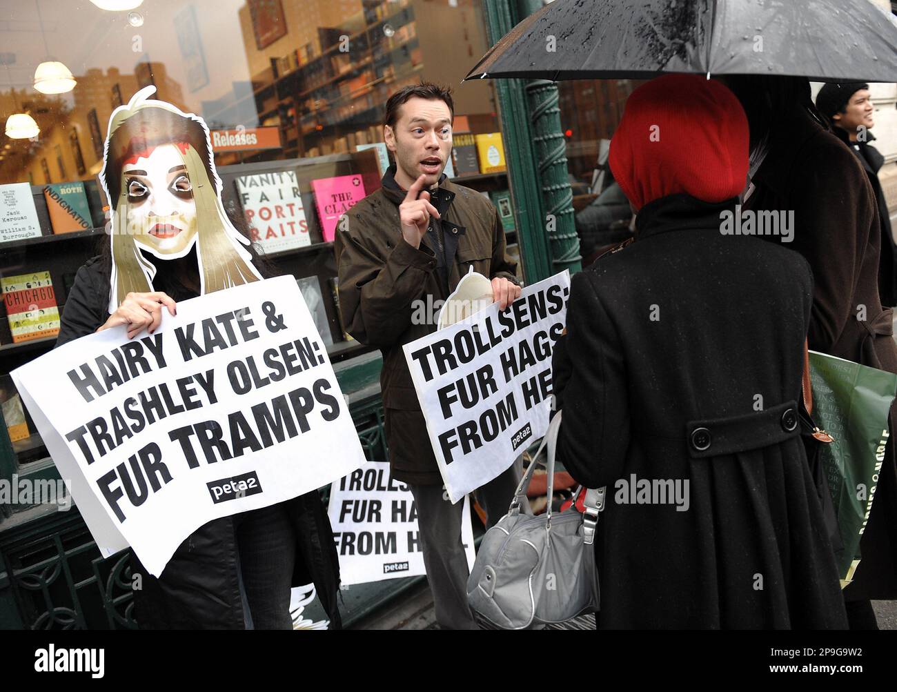 Anti-fur PETA activists protest outside the Mary-Kate and Ashley Olsen ...
