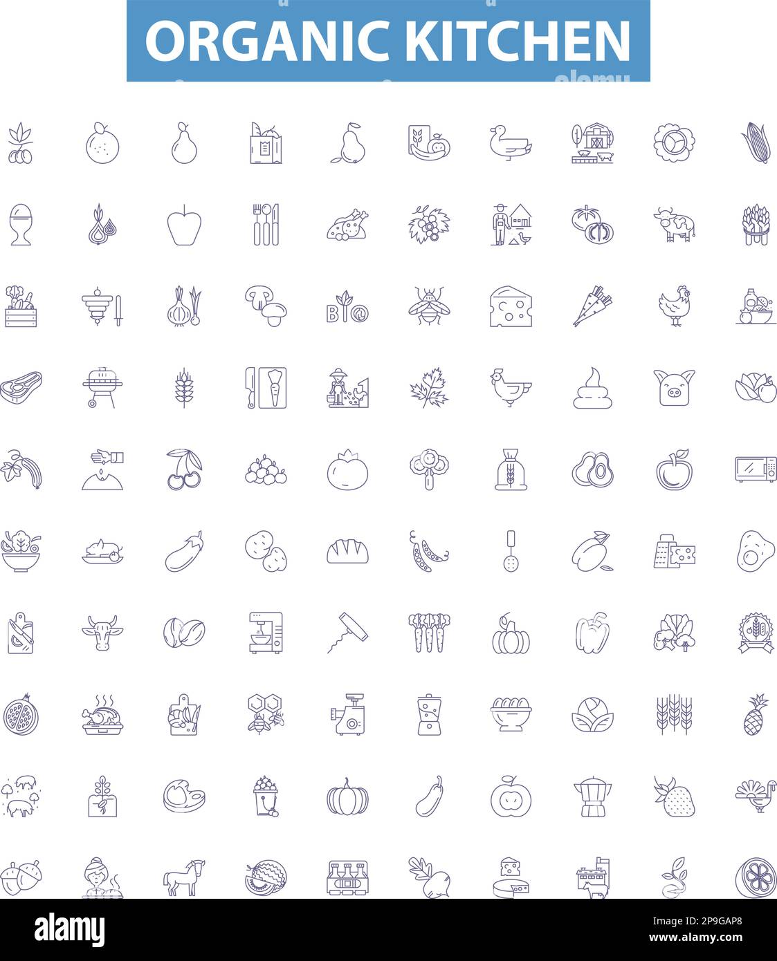Organic kitchen line icons, signs set. Organic, Kitchen, Food, Produce ...