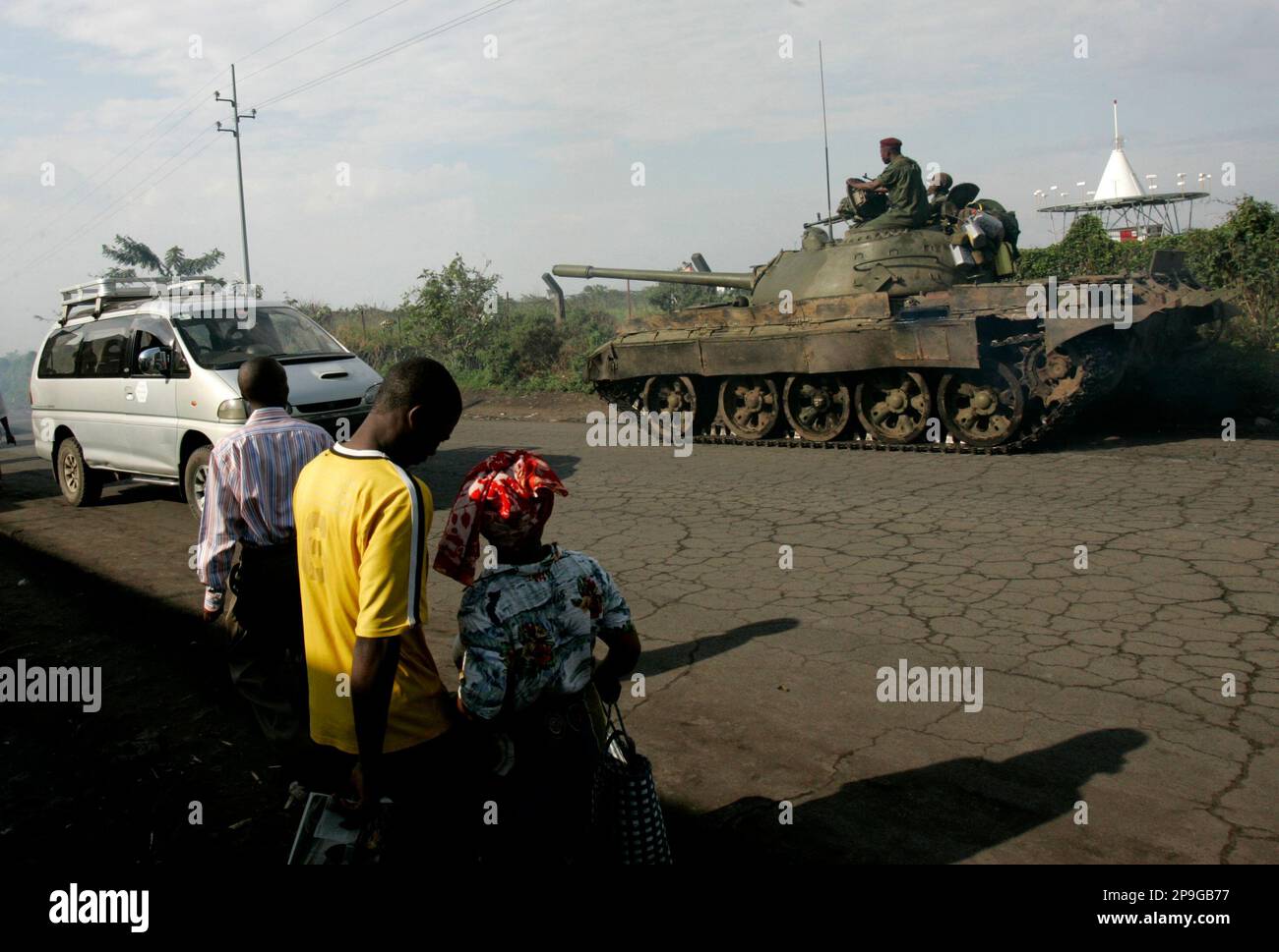 A Congolese army tank passes the airport of Goma in eastern Congo ...