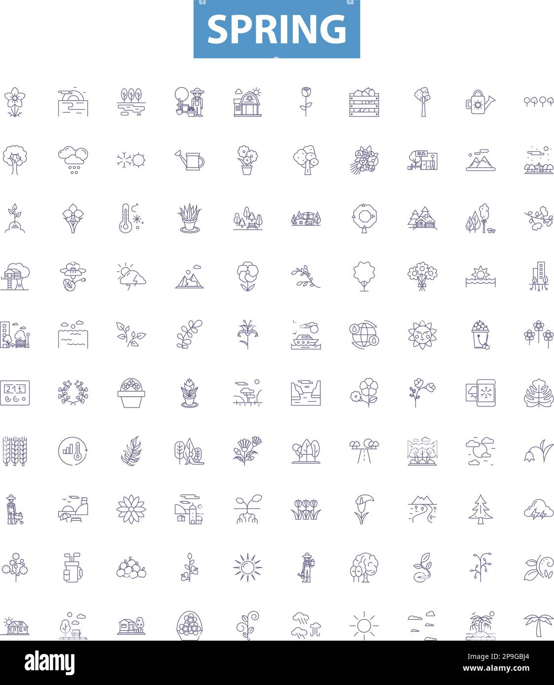 Spring line icons, signs set. Bloom, Vernal, Renewal, Thaw, Sun, Buds ... Spring line icons, signs set. Bloom, Vernal, Renewal, Thaw, Sun, Buds ...