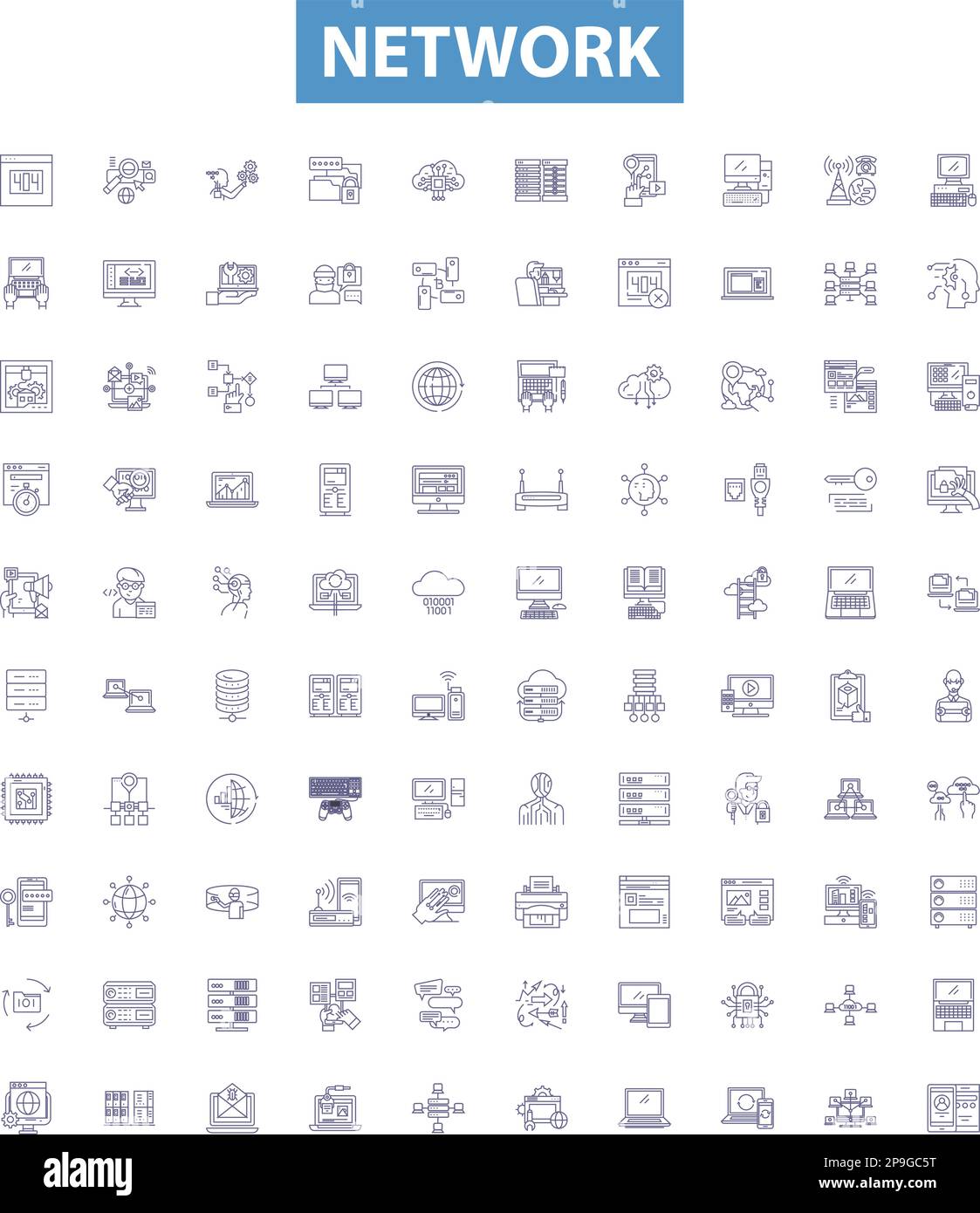 Network line icons, signs set. Network, Technology, Connectivity, System, Media, Infrastructure ...