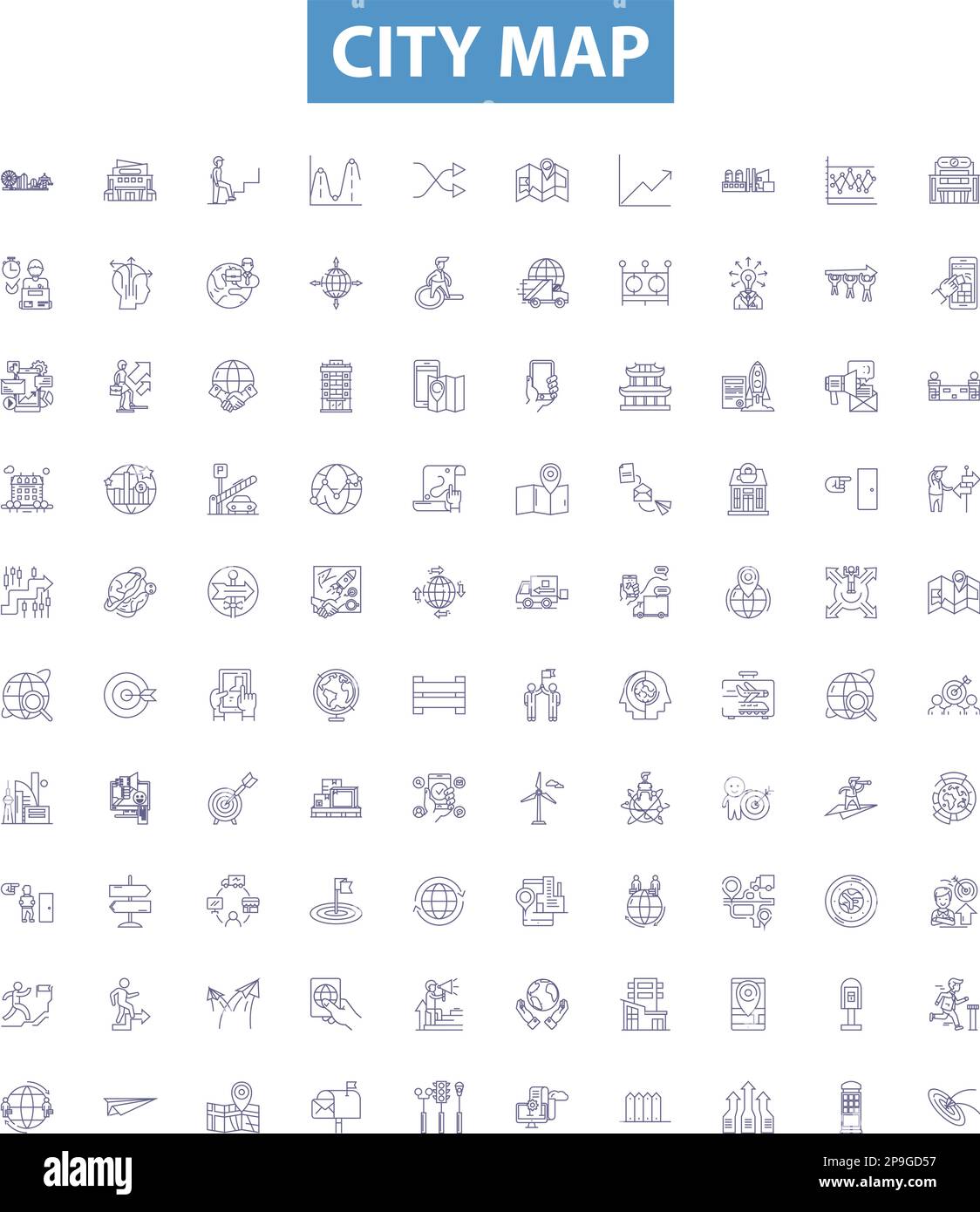 City map line icons, signs set. City, Map, Urban, Town, Geography ...