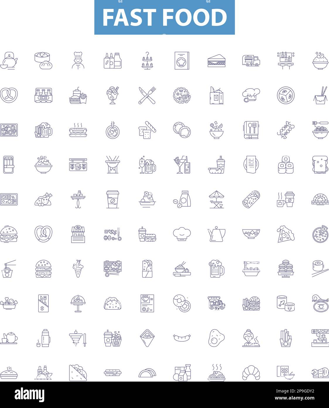 Fast food line icons, signs set. Burger, Taco, Fries, Pizza, Kebab ... Fast food line icons, signs set. Burger, Taco, Fries, Pizza, Kebab ...