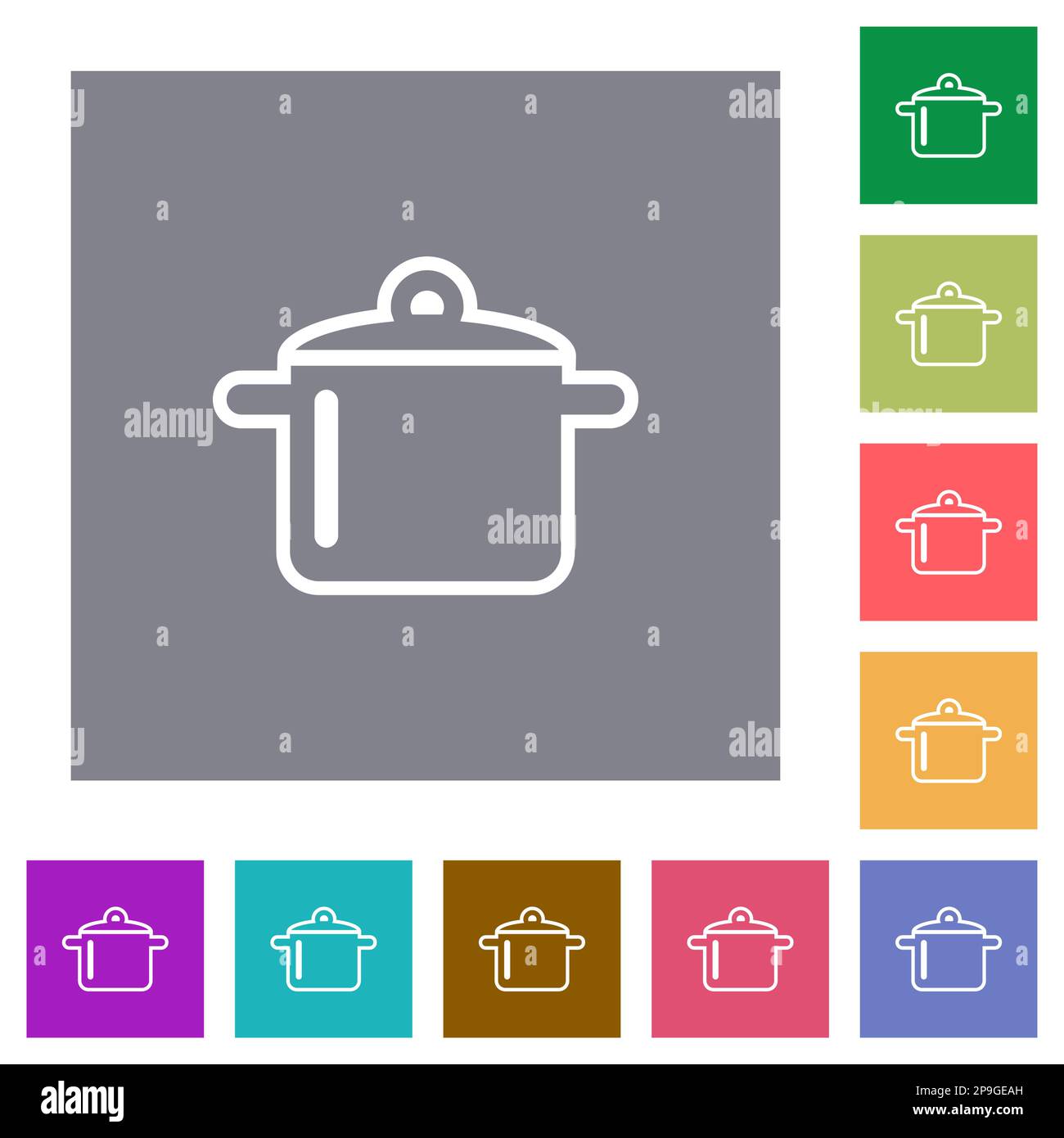 Cooking pot outline flat icons on simple color square backgrounds Stock ...