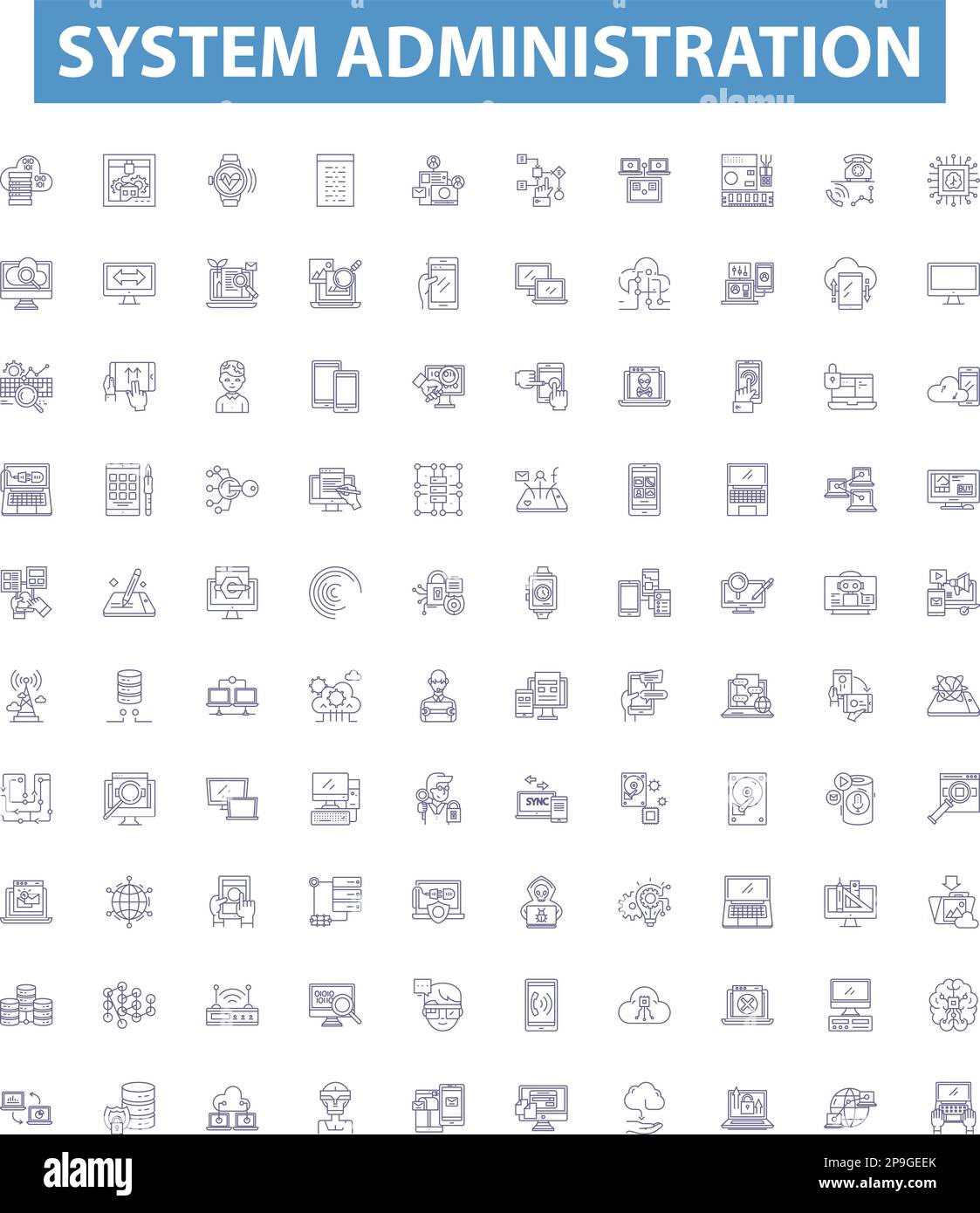 System Administration Line Icons Signs Set Sysadmin Admin Network Maintenance Automation