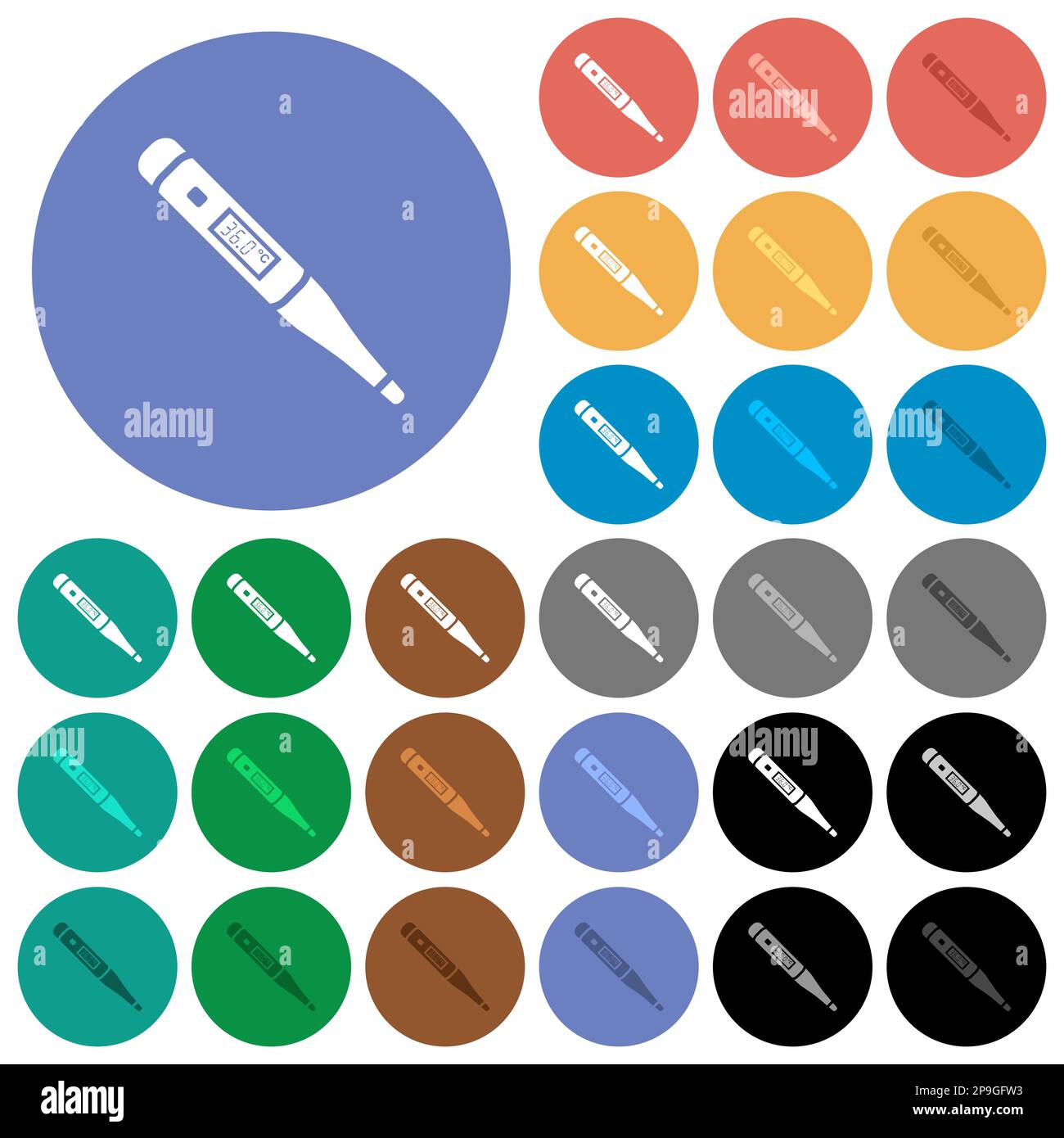 Digital thermometer multi colored flat icons on round backgrounds ...