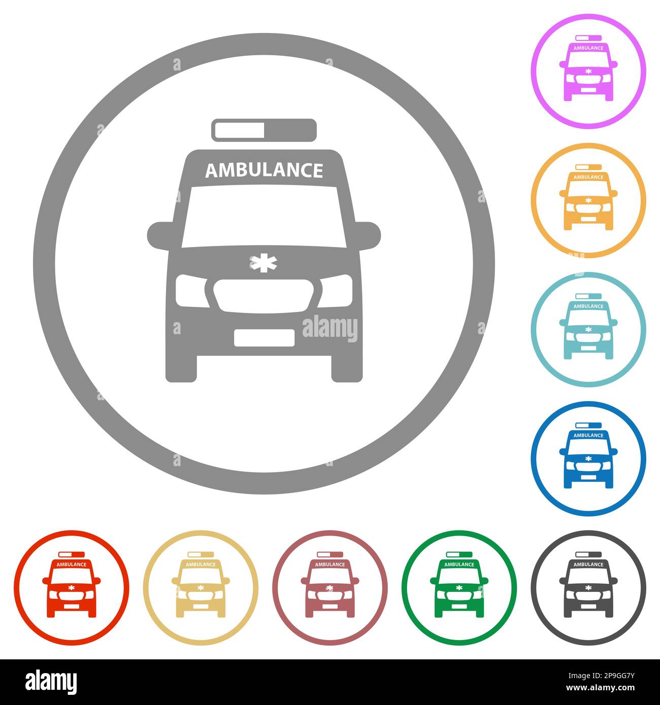 Ambulance car front view flat color icons in round outlines on white ...
