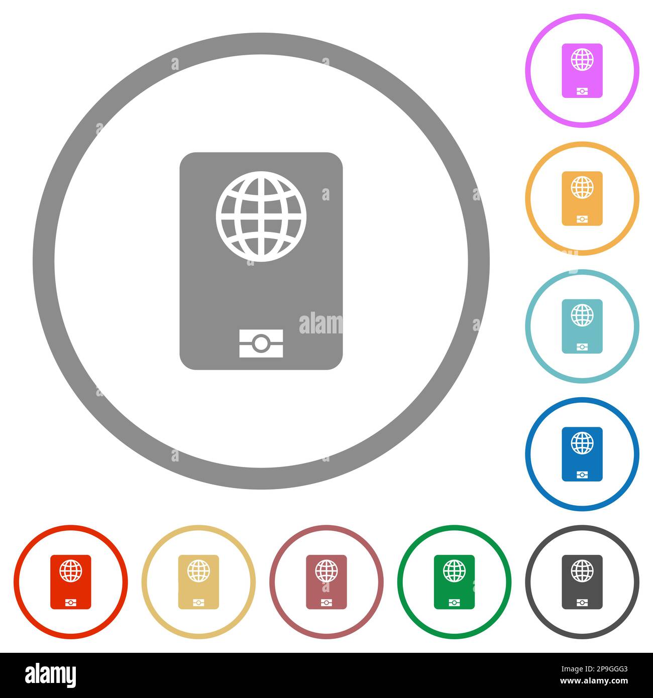 Passport flat color icons in round outlines on white background Stock ...