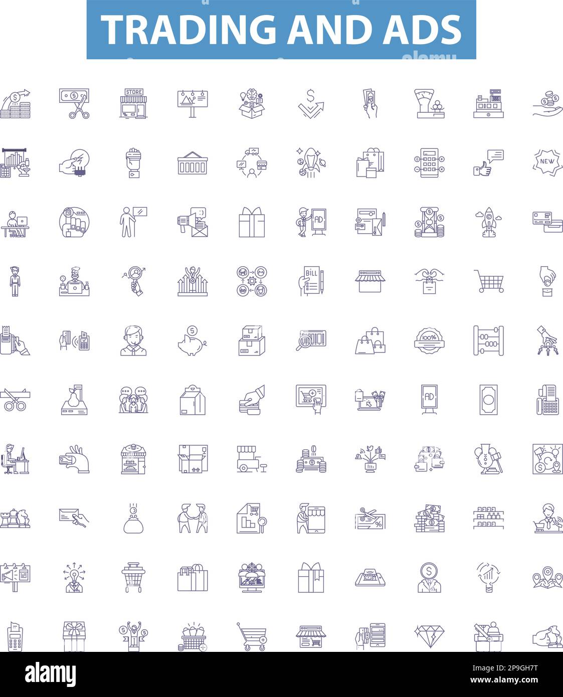 Trading and ads line icons, signs set. Trade, Ads, Marketing ...