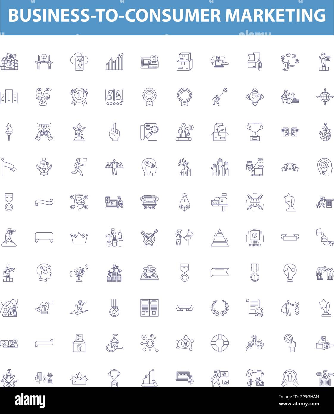 Business-to-consumer marketing line icons, signs set. BC, Ecommerce ...