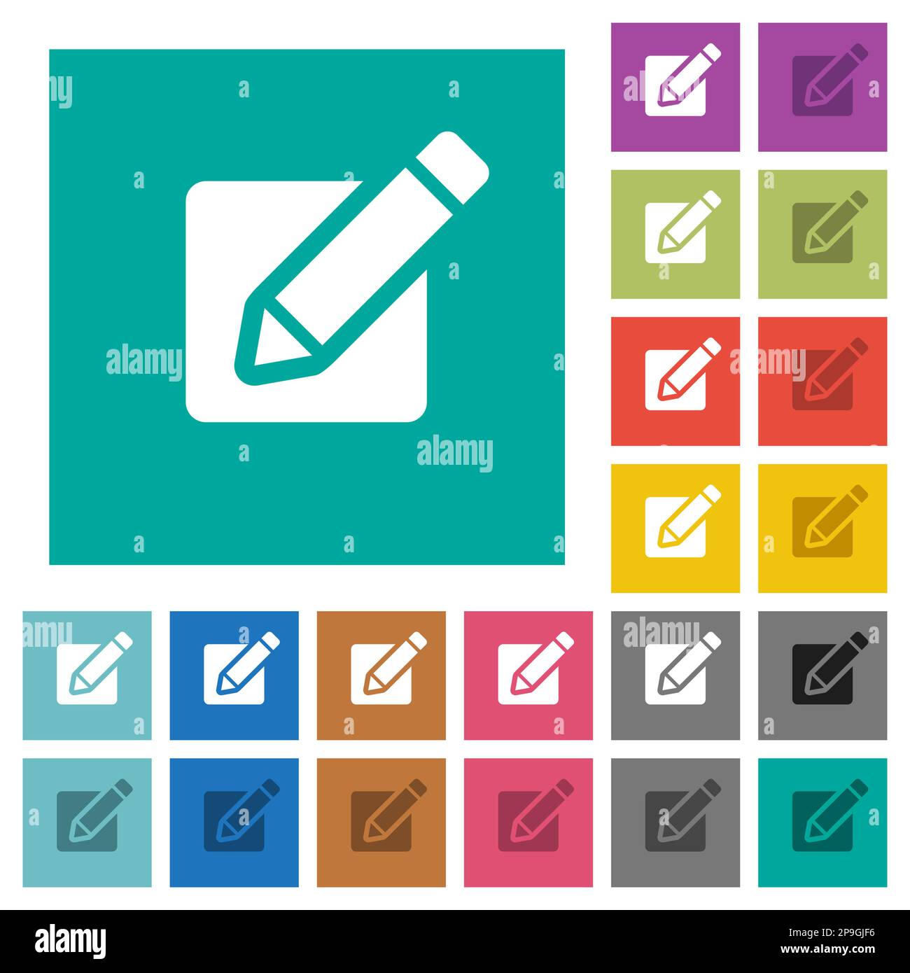 Editing box with pencil solid multi colored flat icons on plain square ...