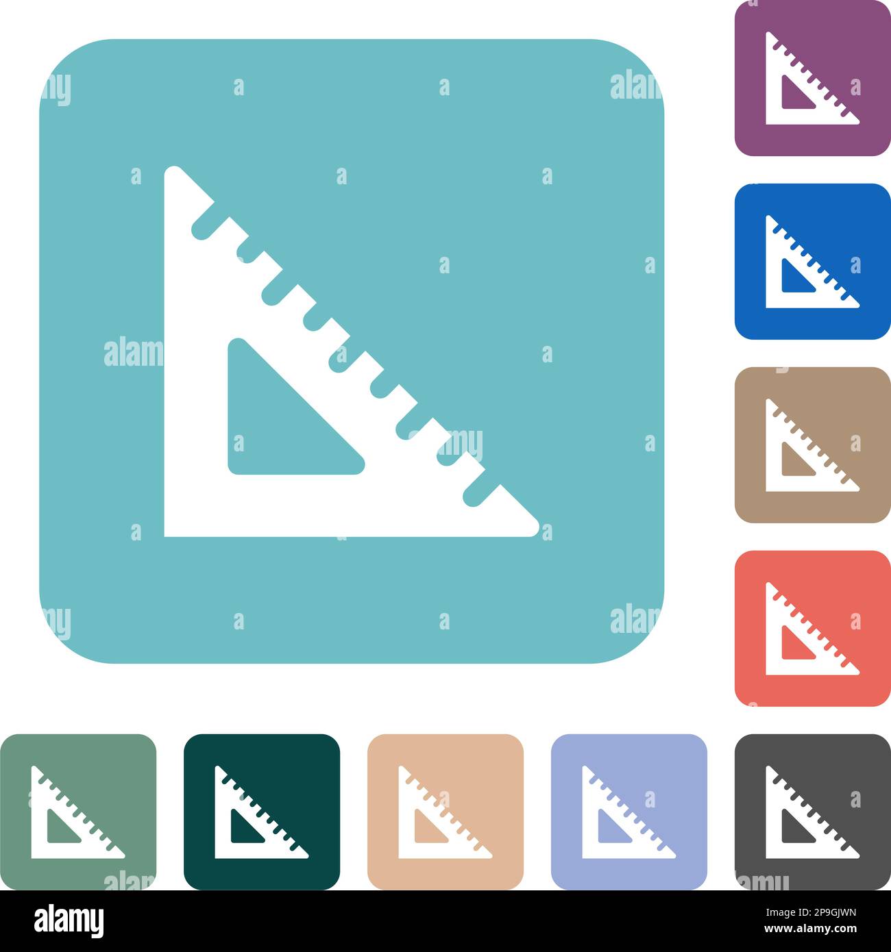 Triangle ruler solid white flat icons on color rounded square ...