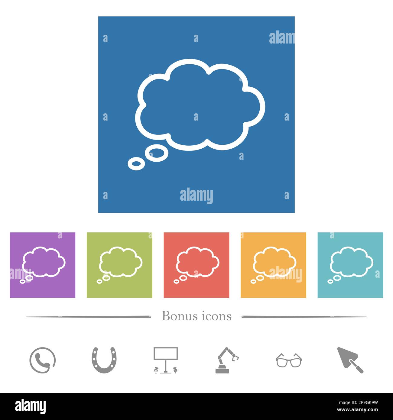 Single oval thought cloud outline flat white icons in square ...
