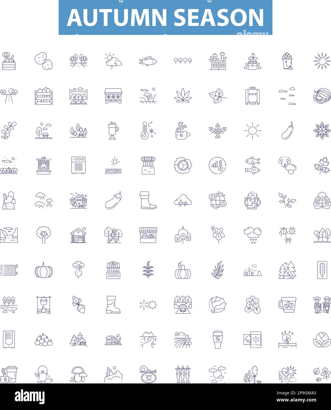 Autumn season line icons, signs set. Fall, Harvest, Cooler, Breeze ...