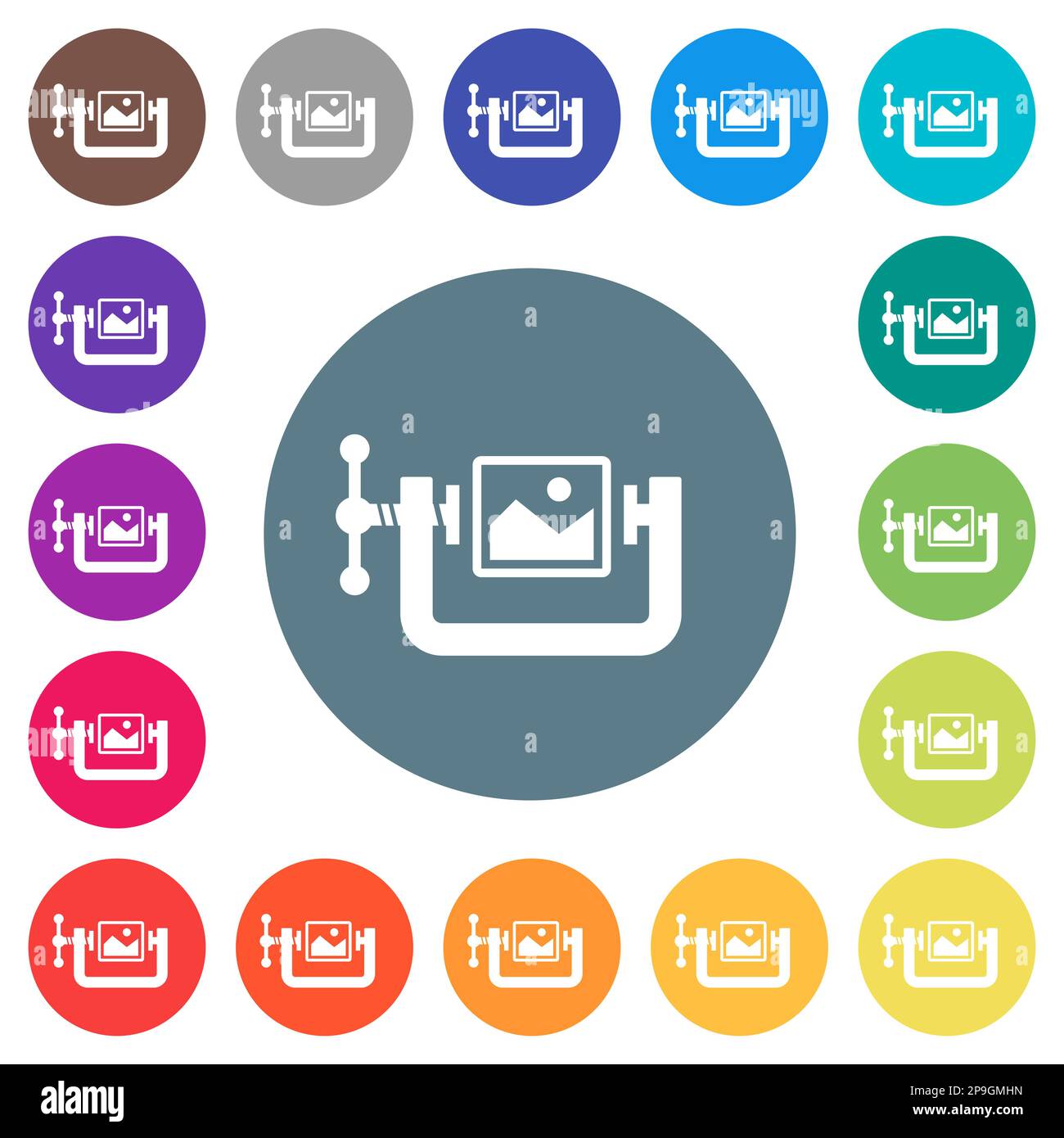 Image compression solid flat white icons on round color backgrounds. 17 ...