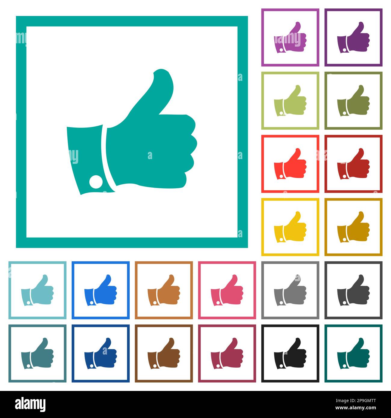 Thumbs up flat color icons with quadrant frames on white background ...