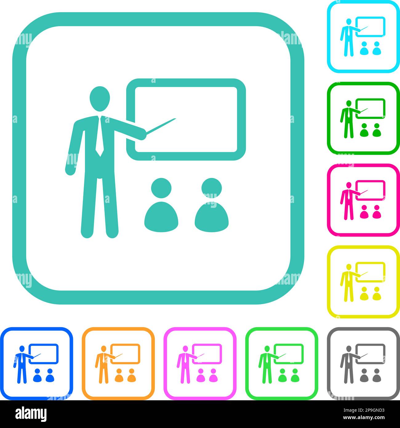 Training with students vivid colored flat icons in curved borders on ...