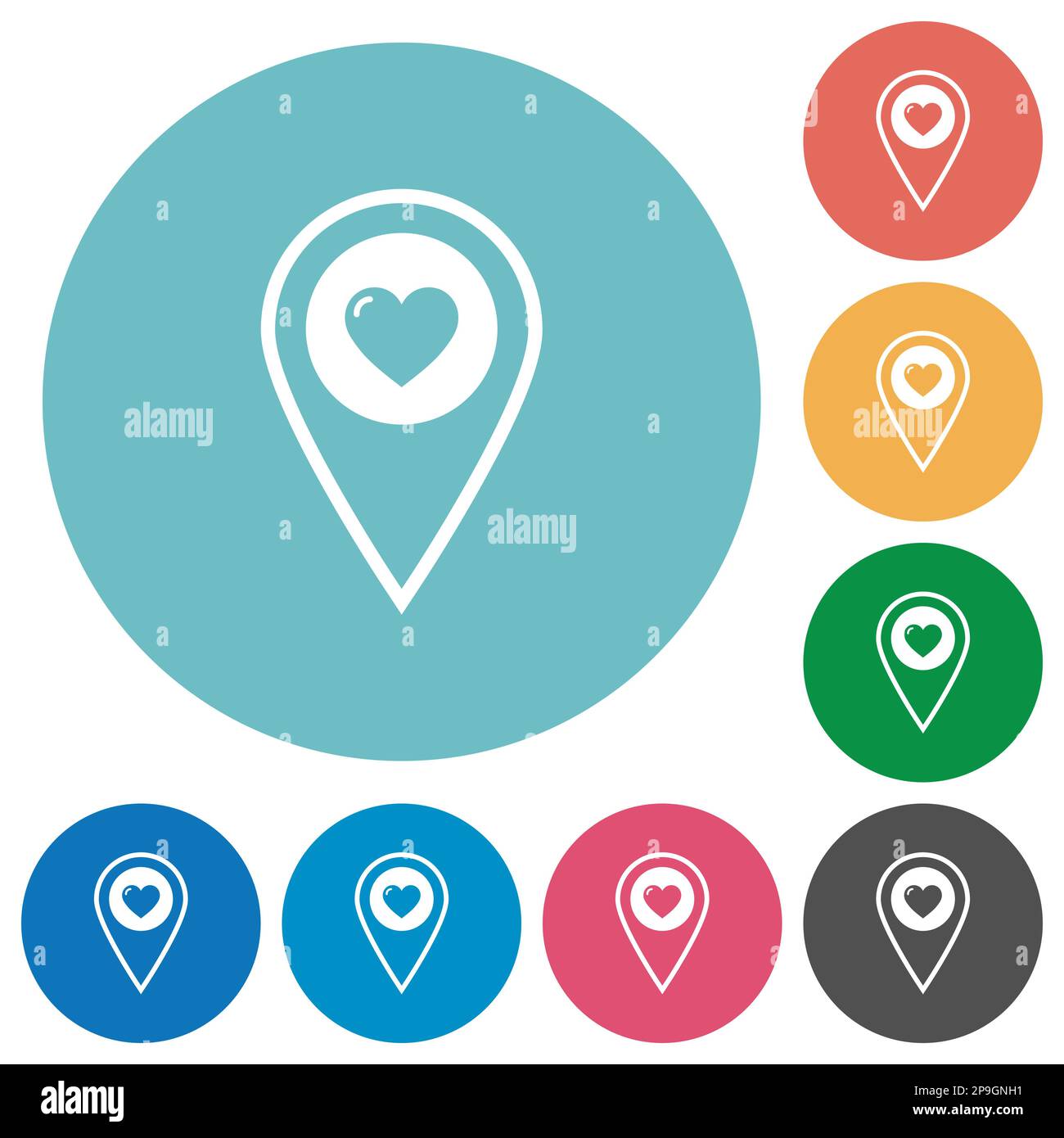 Favorite GPS map location flat white icons on round color backgrounds ...