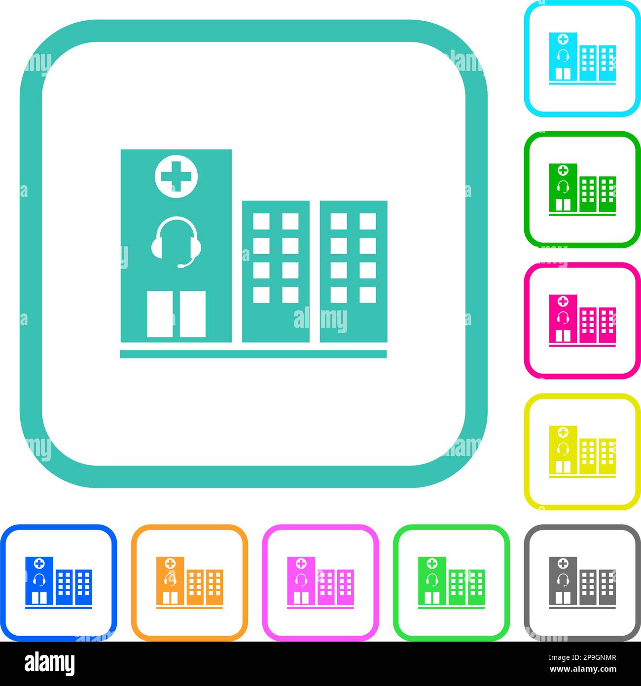 Medical assistance vivid colored flat icons in curved borders on white ...