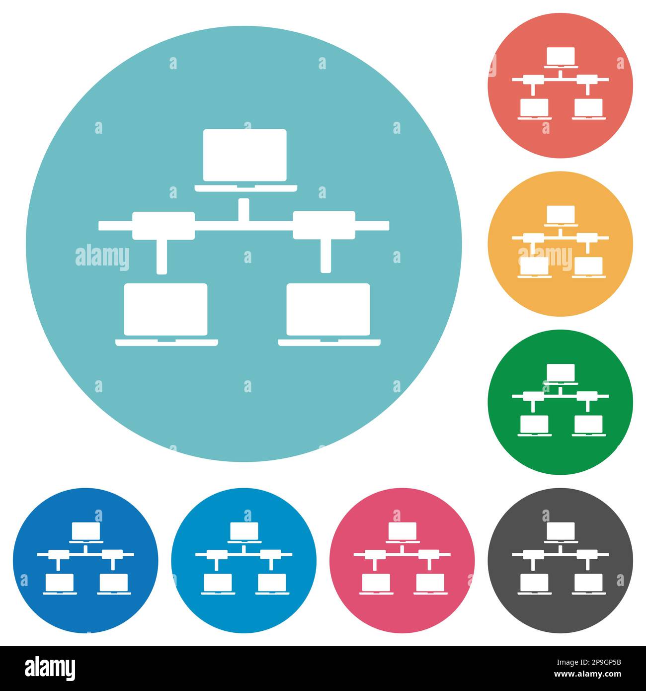 Computer network flat white icons on round color backgrounds Stock ...