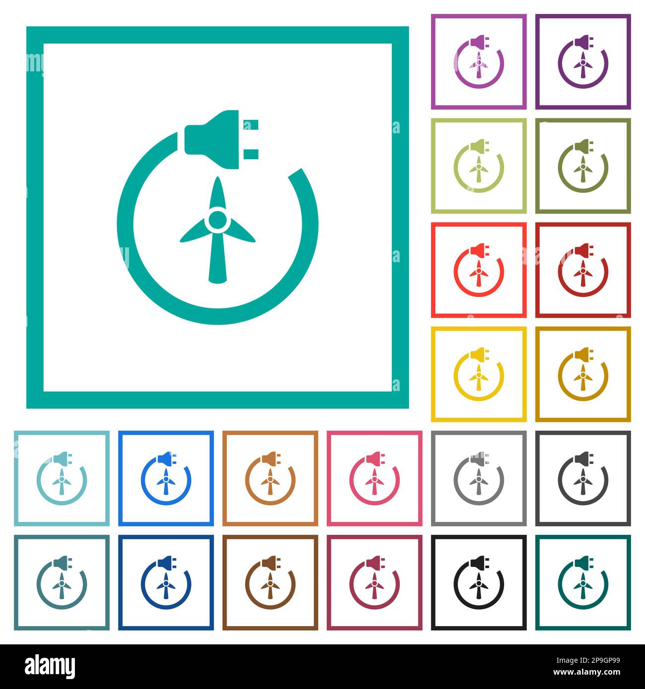 Wind energy flat color icons with quadrant frames on white background ...