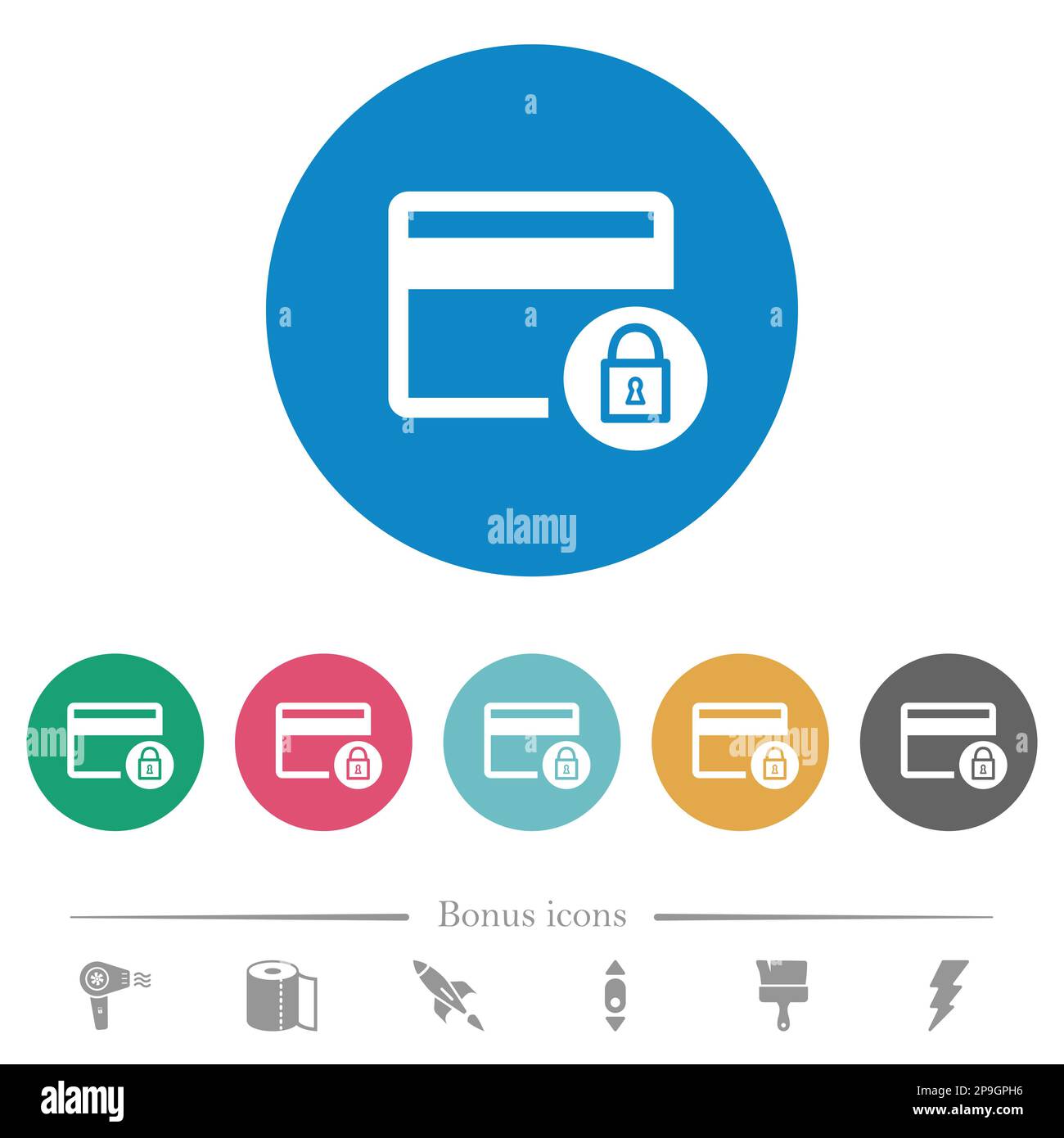 Lock credit card transactions flat white icons on round color ...