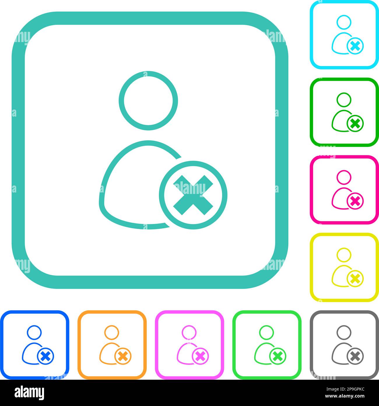 Cancel user outline vivid colored flat icons in curved borders on white ...