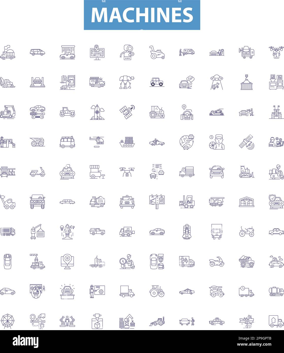 Machines line icons, signs set. Robots, Automata, Computers ...