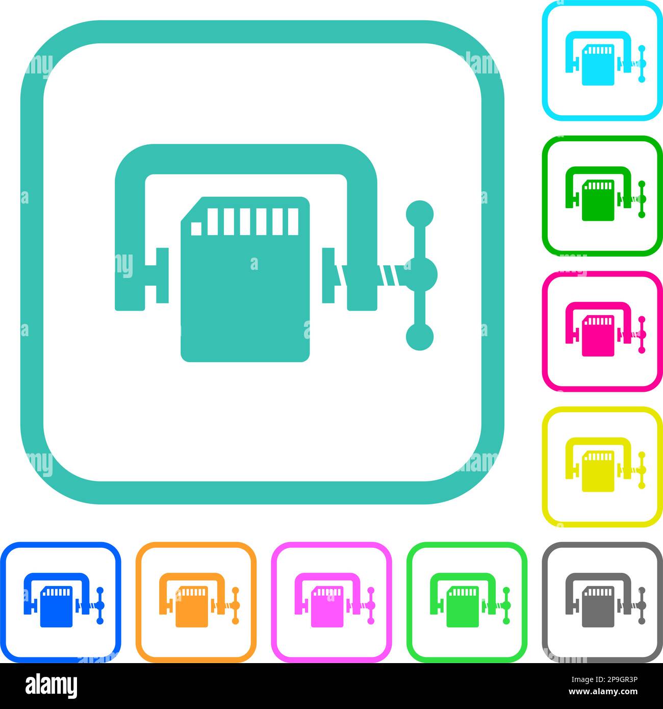 SD memory card compress solid vivid colored flat icons in curved ...