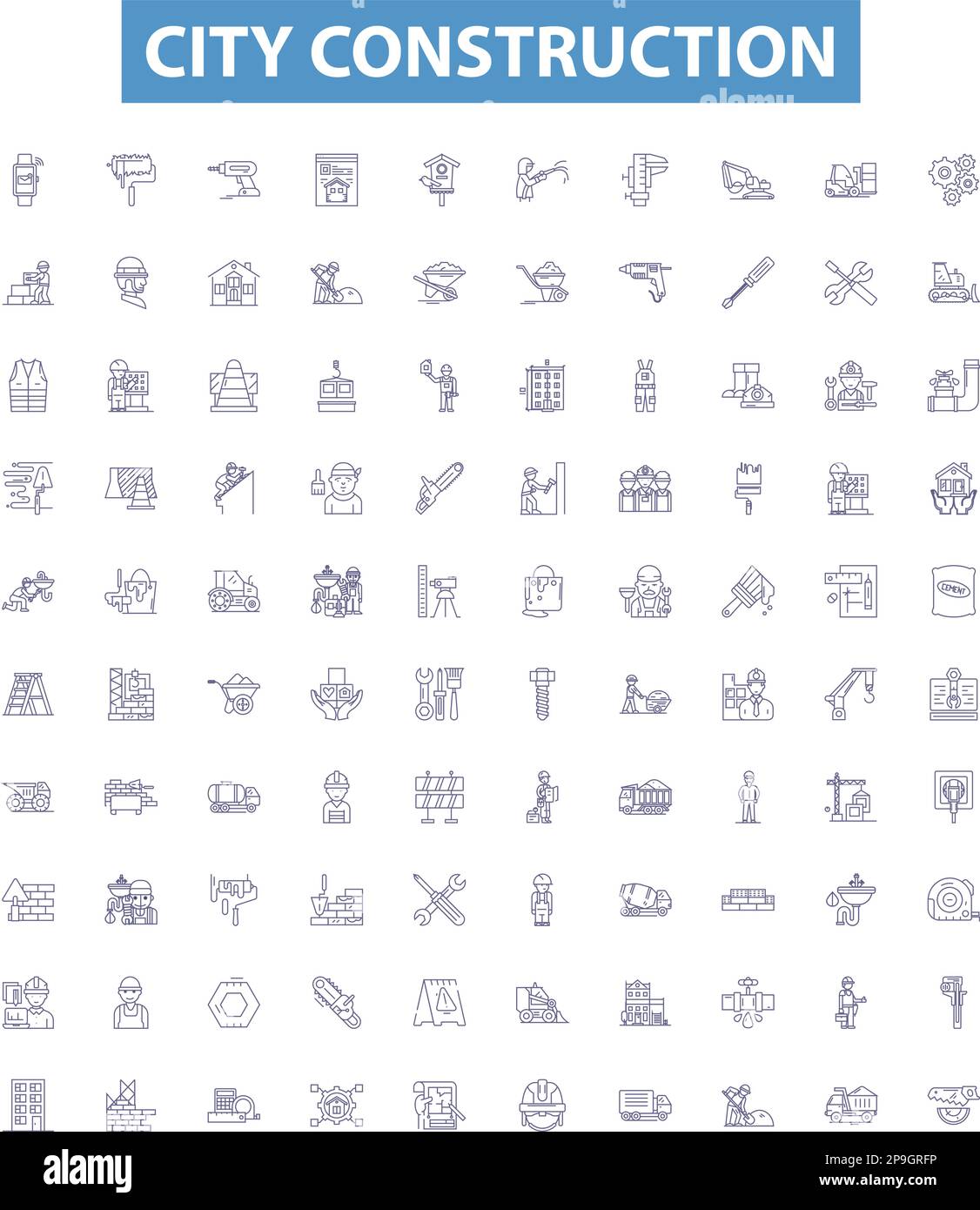 City construction line icons, signs set. Urbanism, architecture ...