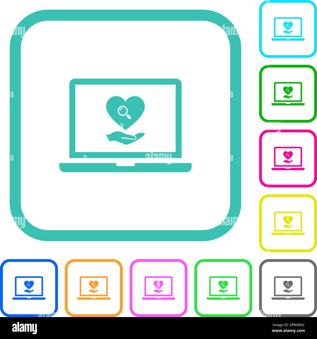 Online Dating on laptop vivid colored flat icons in curved borders on ...