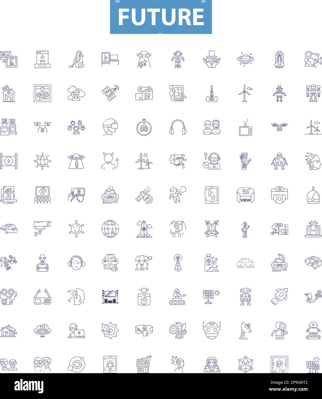 Future line icons, signs set. Futurity, Prospect, Later, Outlook ...
