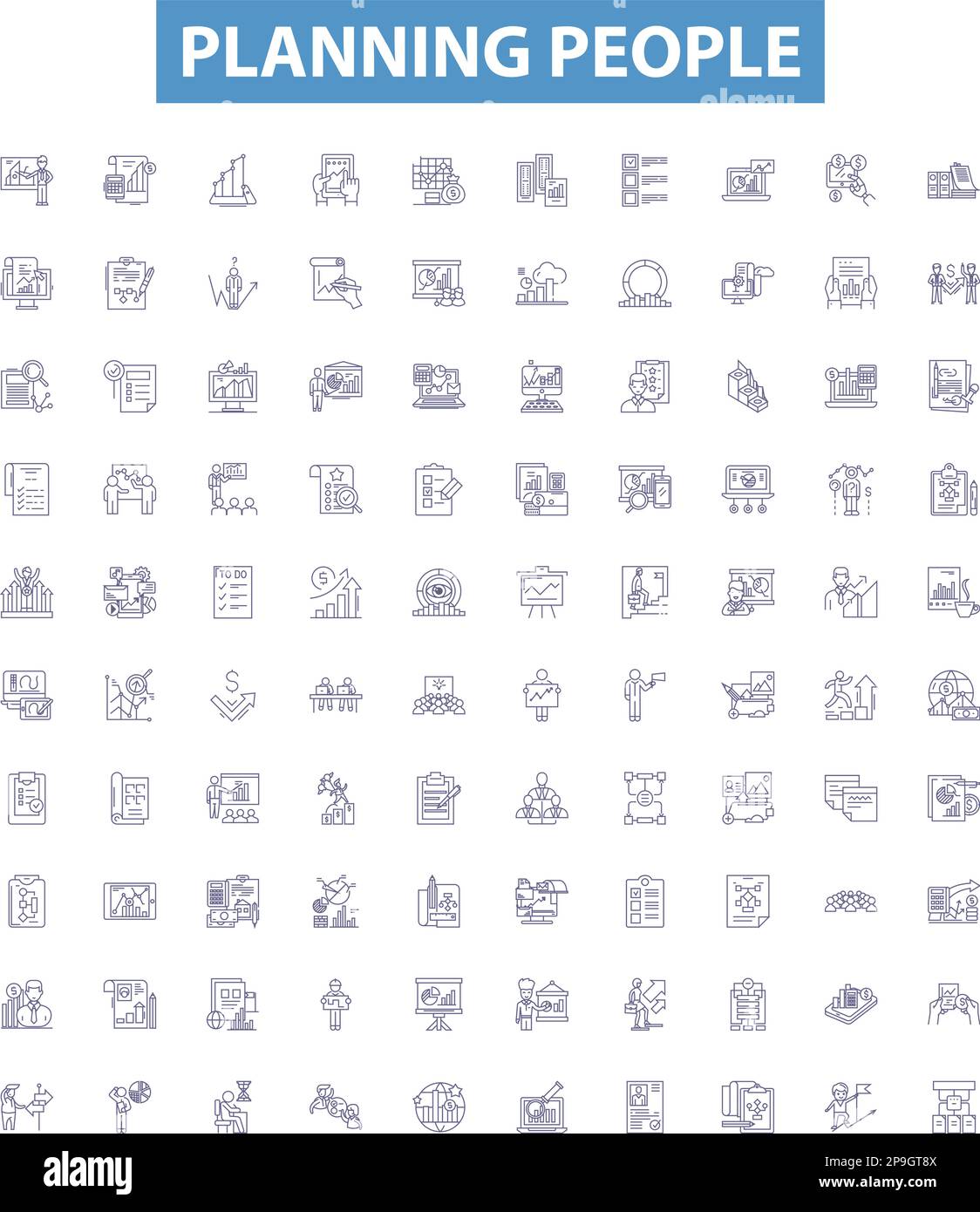 Planning people line icons, signs set. Scheduling, Organizing, Planning ...
