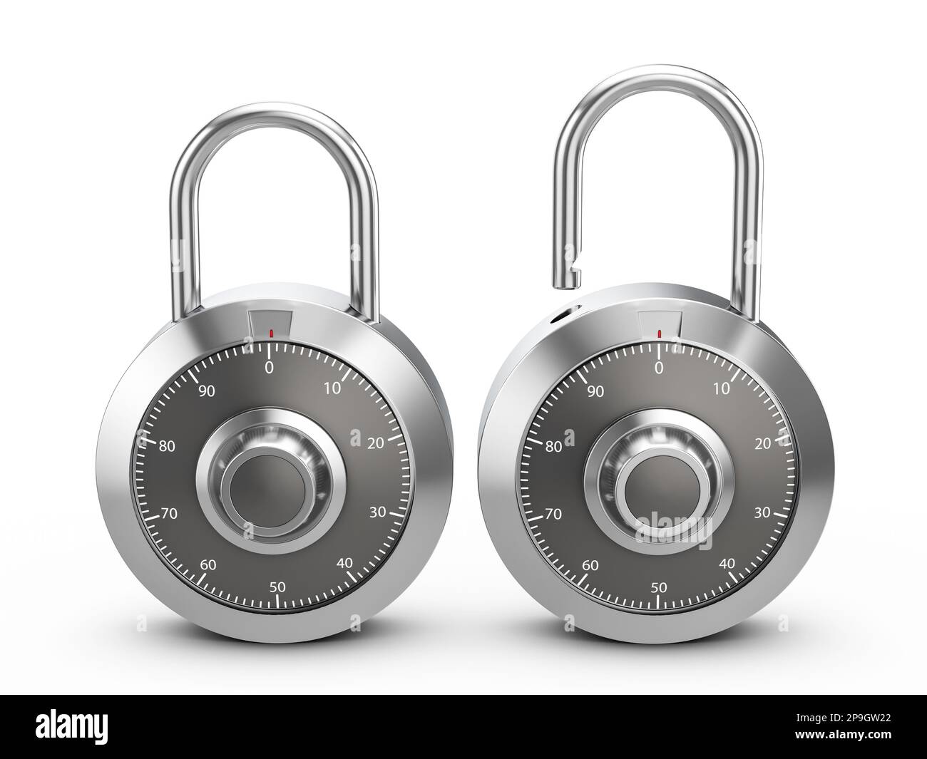 Padlock combination lock set on a white background. 3d illustration ...