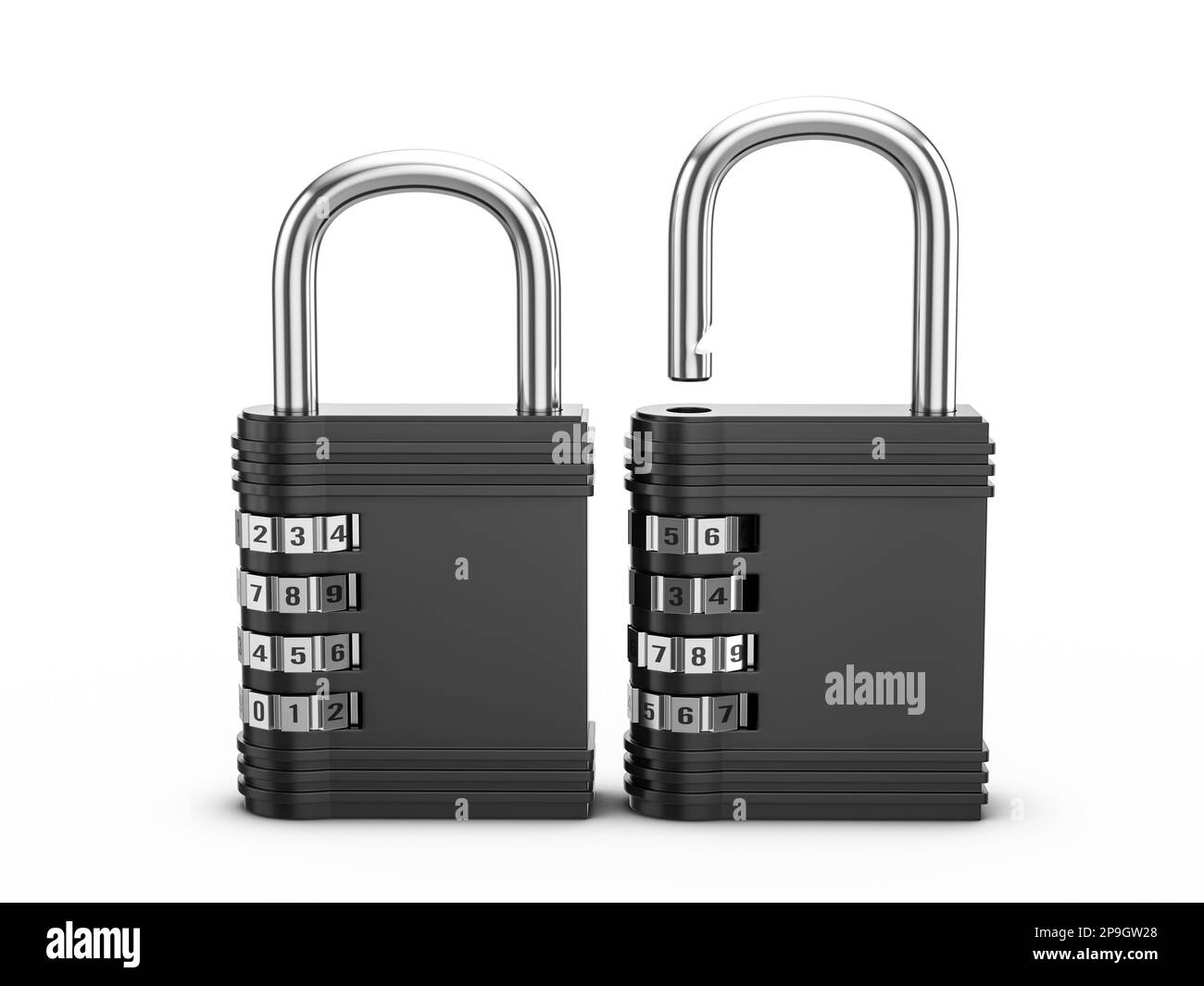 Padlock combination lock set on a white background. 3d illustration ...