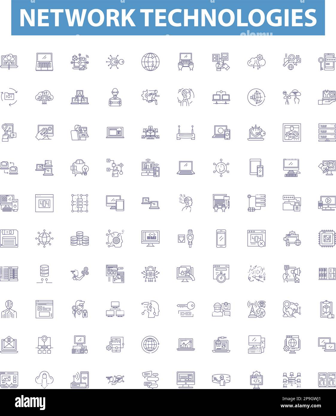 Network technologies line icons, signs set. Networking, Technologies, LAN, WAN, Routers ...