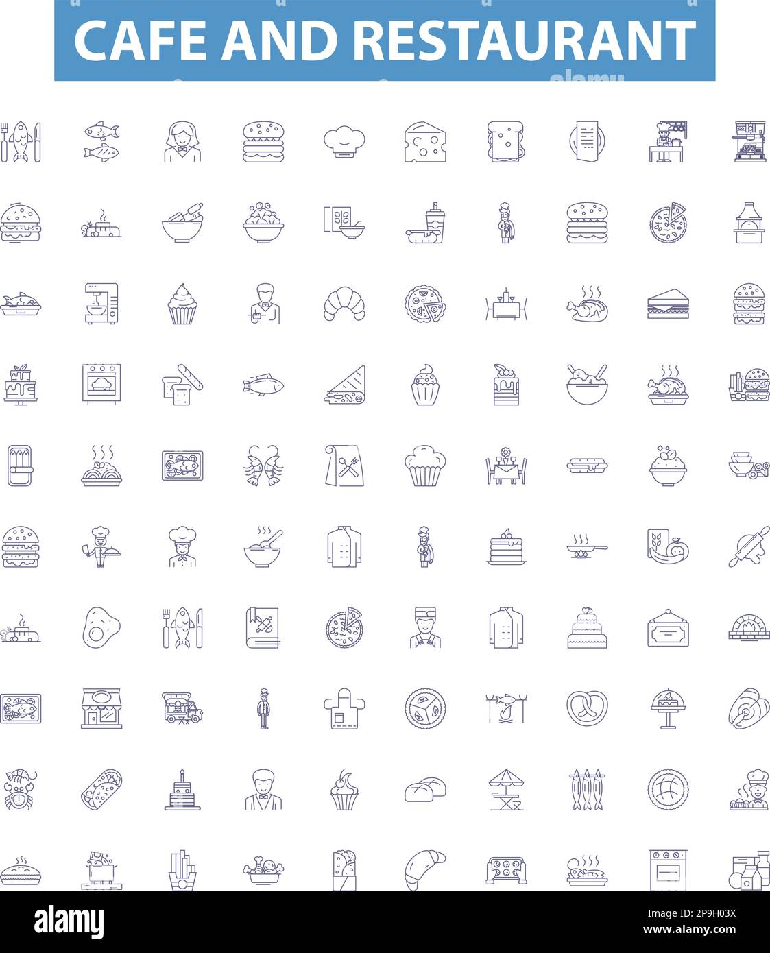 Cafe and restaurant line icons, signs set. cafe, restaurant, cuisine, menu, ingredients, recipes ...