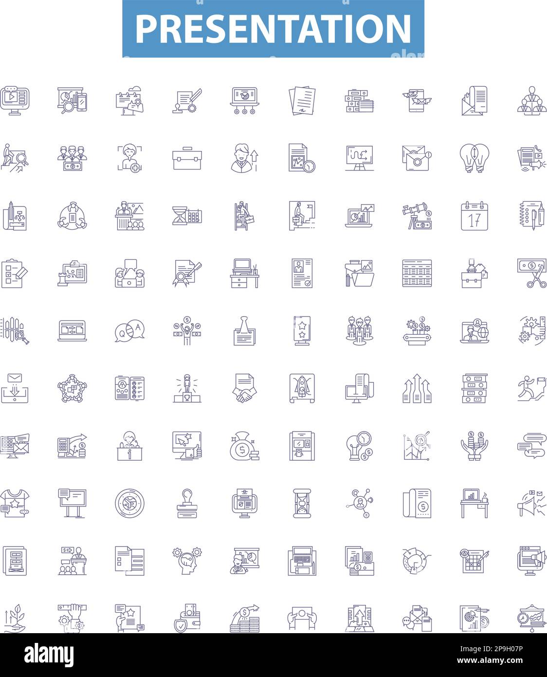 Presentation line icons, signs set. Presentation, Speech, Talk, Slideshow, Demonstration ...