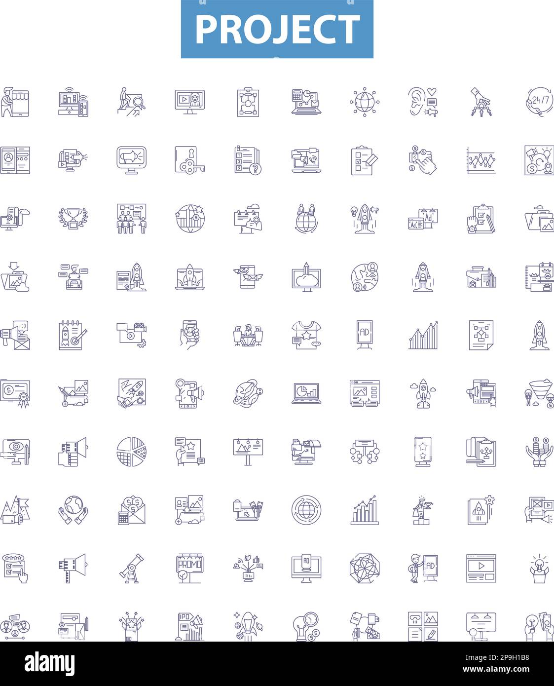 Project Line Icons Signs Set Development Planning Management Construction Planning