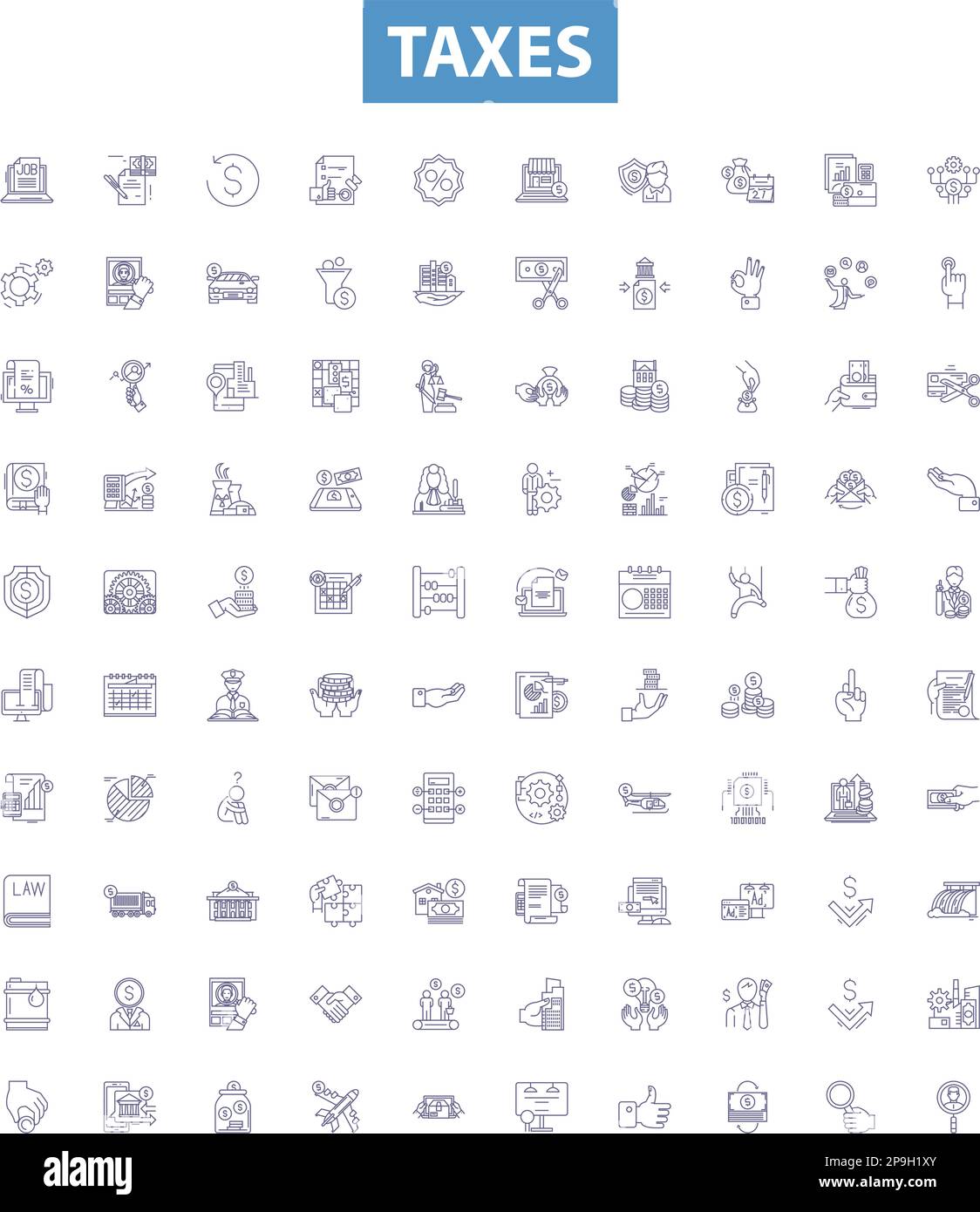 Taxes line icons, signs set. Levy, Duty, Tariff, Excise, Deduction ...