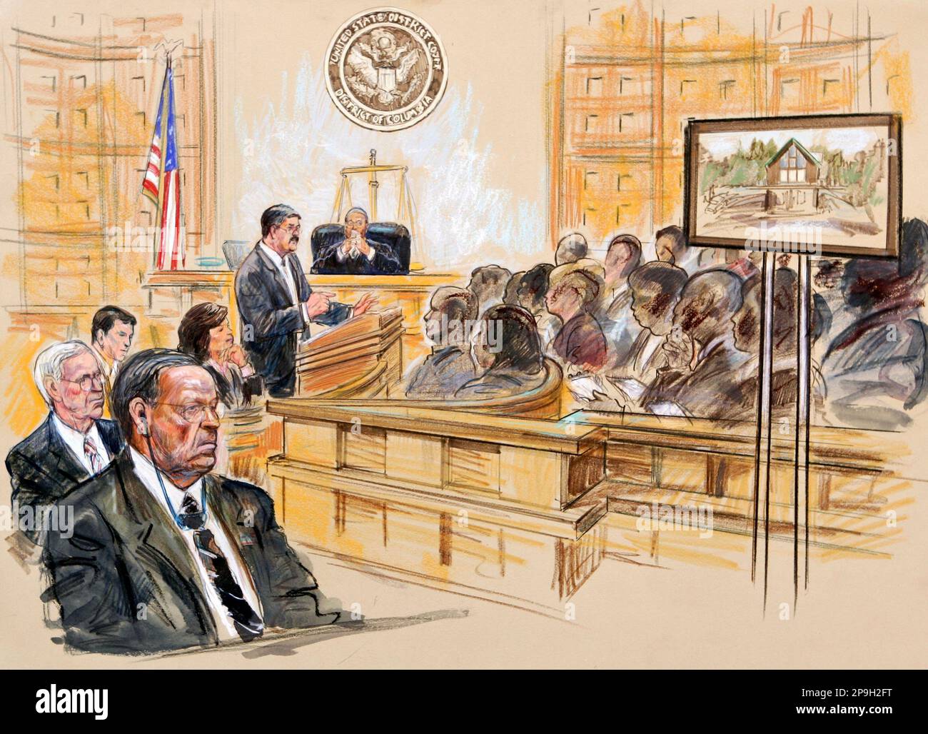 This artist's rendering depicts a scene from the trial of Sen. Ted ...
