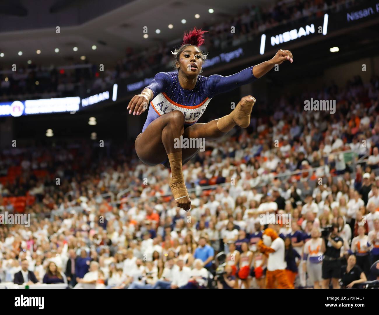 Auburn, AL, USA. 10th Mar, 2023. Auburn's Derrian Gobourne leaps into ...