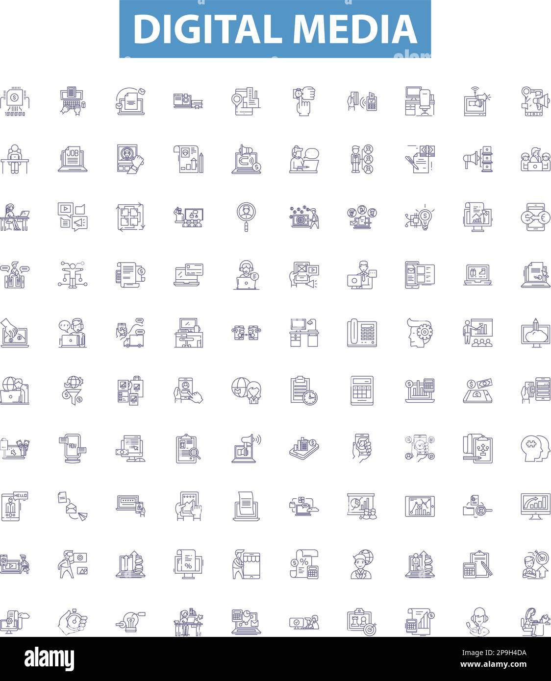 Digital media line icons, signs set. Digital, Media, Technology ...