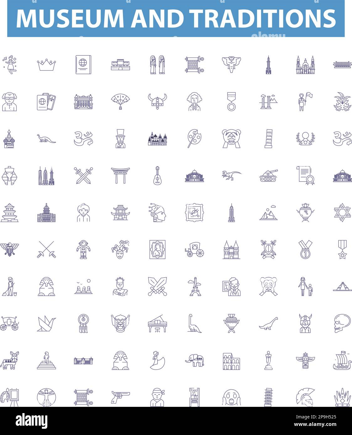 Museum and traditions line icons, signs set. museum, traditions ...