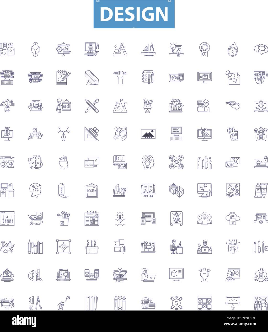 Design line icons, signs set. Design, creativity, aesthetic, concept, art, visuals, drafting ...