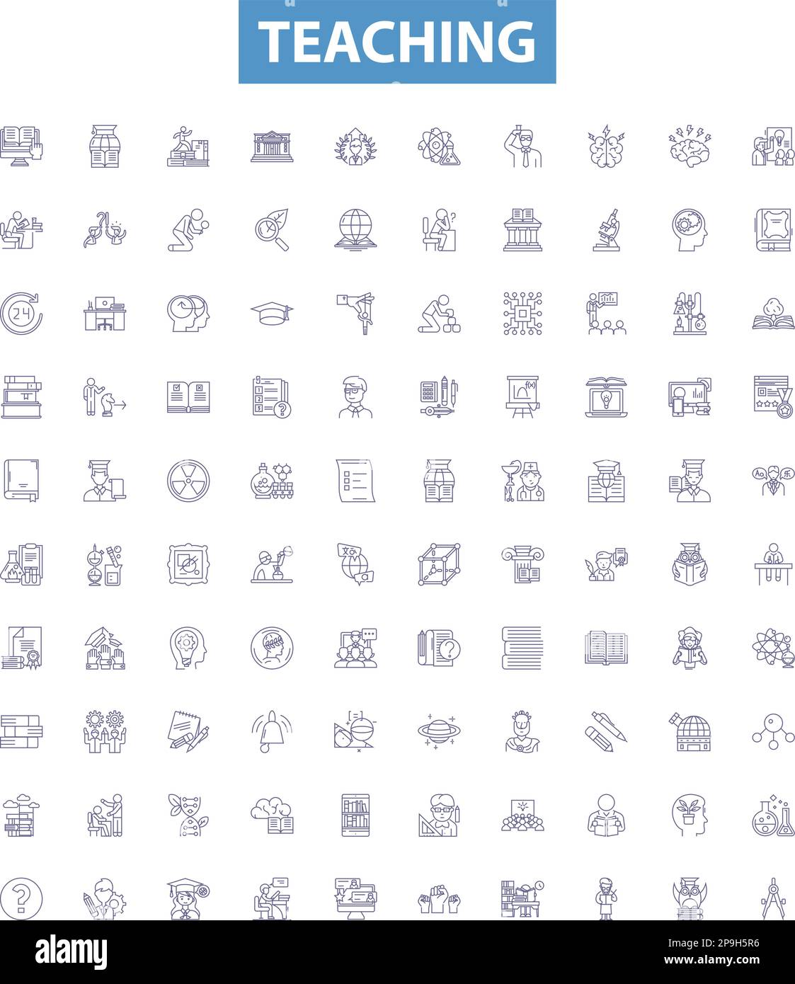 Teaching line icons, signs set. Instructing, Educating, Tutoring, Guiding, Coaching, Mentoring ...