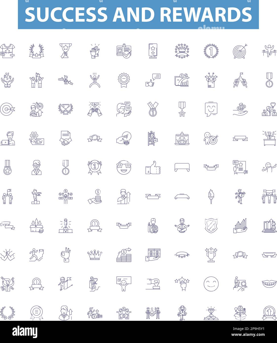 Success and rewards line icons, signs set. Achievement, Triumph, Honor ...