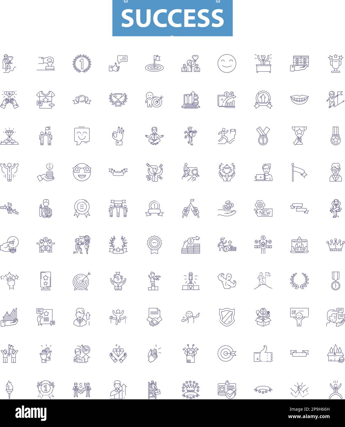Success line icons, signs set. Achieve, Triumph, Prosper, Accomplish ...